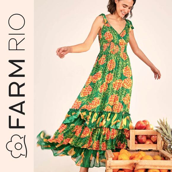 FARM Rio | Dresses | Farm Rio Xl Pineapple Galore Smocked Waist Maxi ...